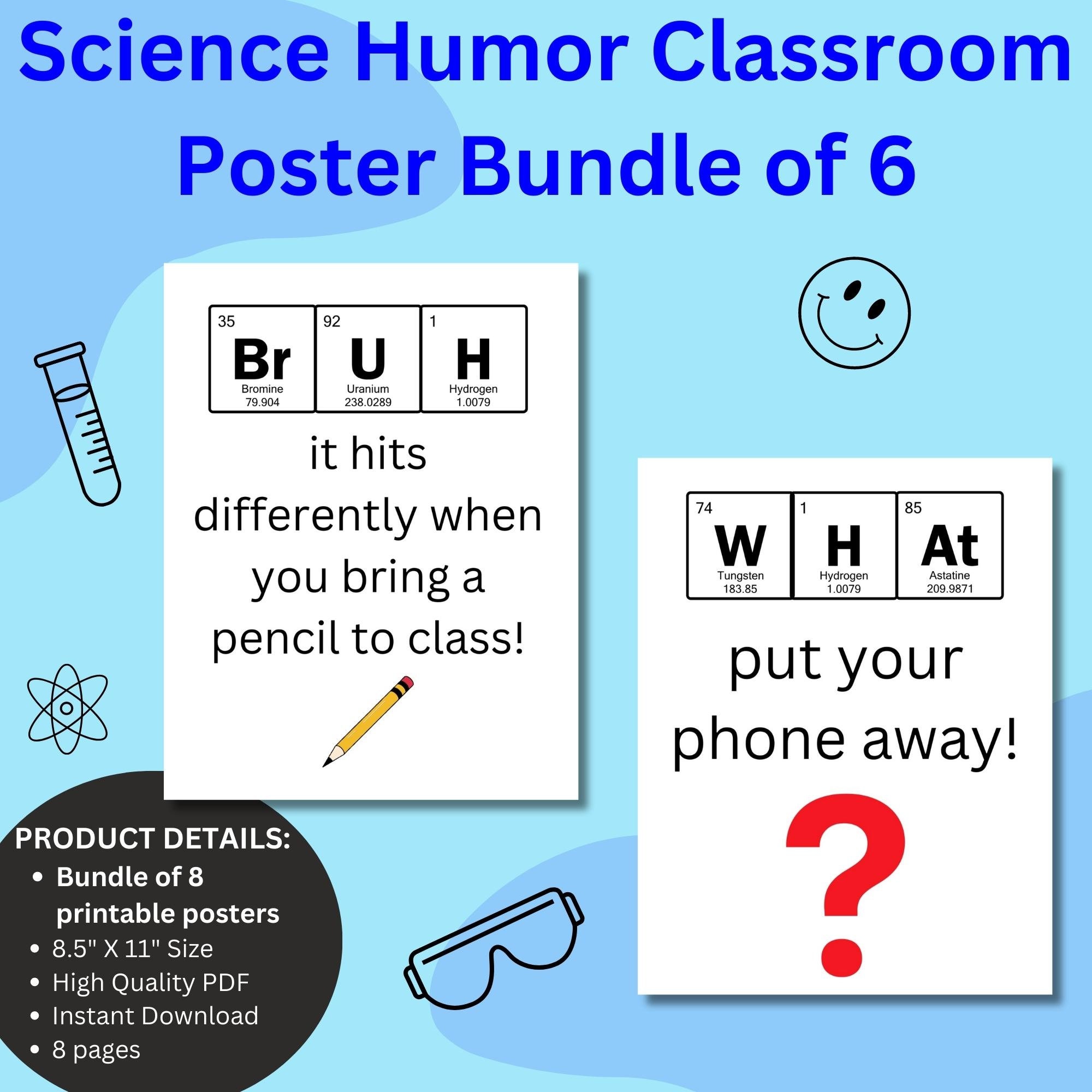 Science Humor Classroom Poster Bundle of 6, Instant Digital Download ...