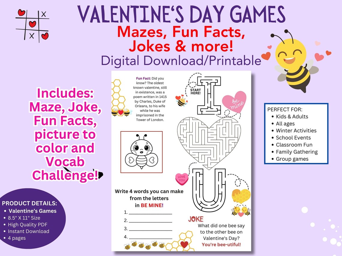 Valentine's Day Activity Sheets Bundle, Fun for All Ages, Class ...