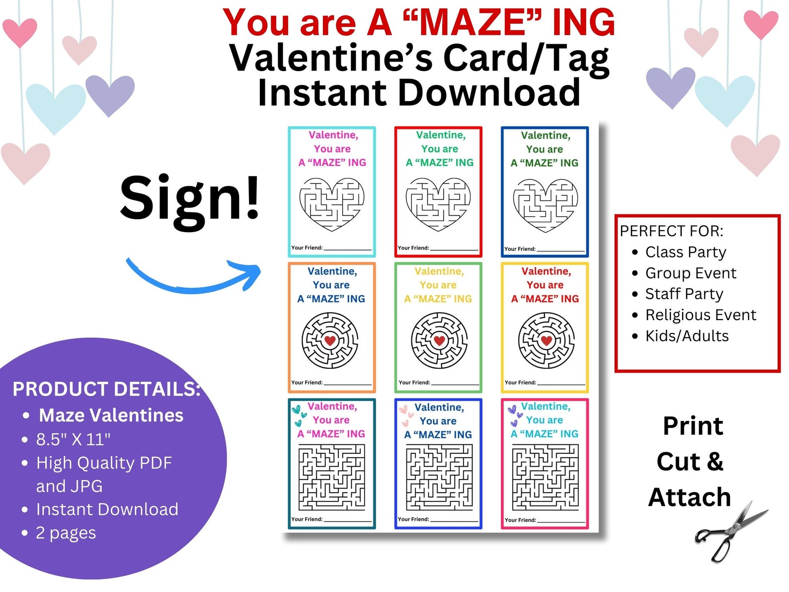 You Are A"maze"ing Printable Valentine's, Classroom Valentine's ...