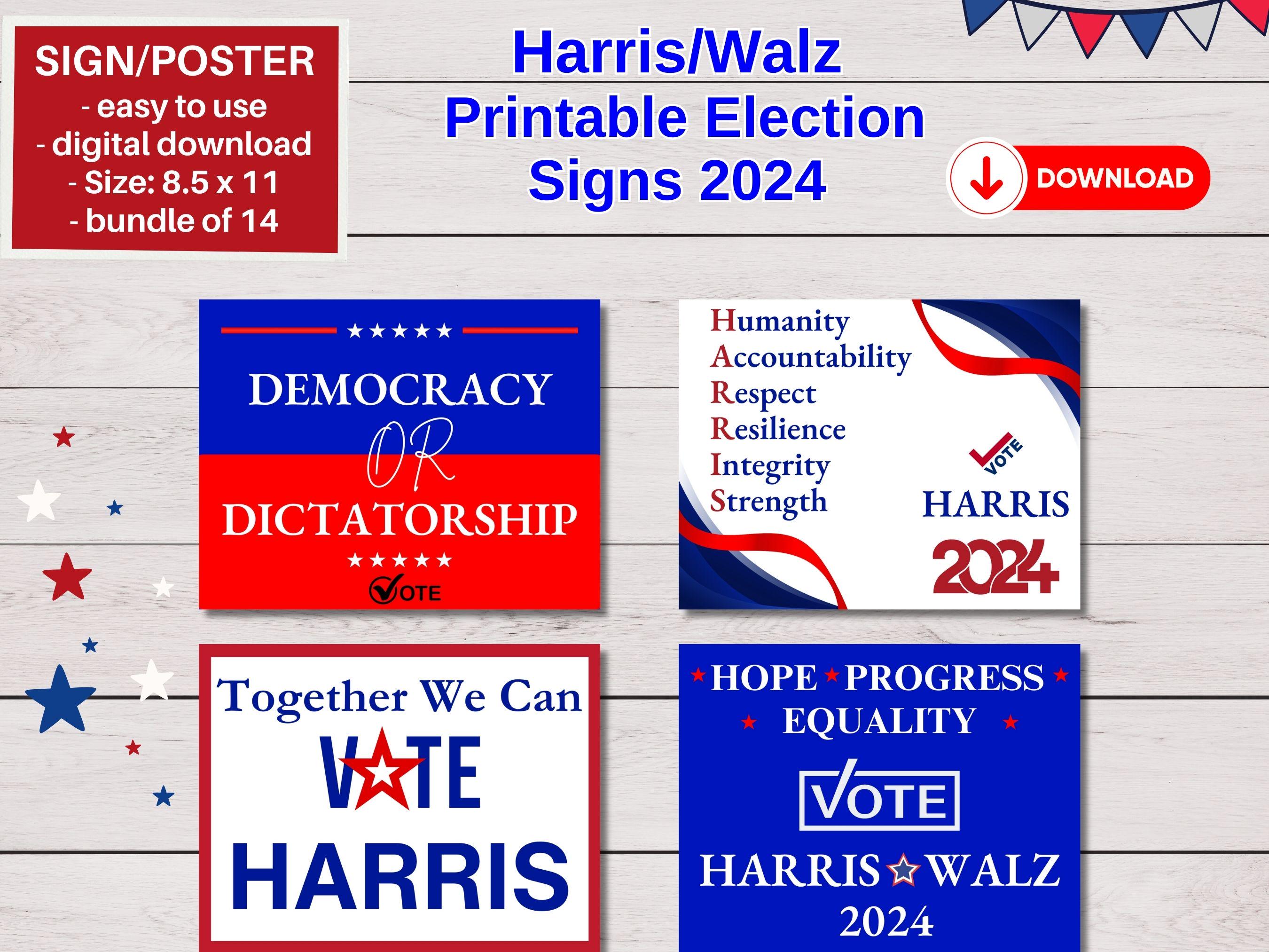 Harris/walz Printable Signs, Campaign Rally Posters, Set of 14, Vote ...