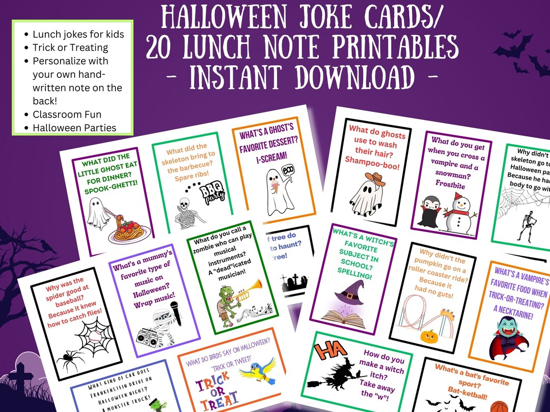 Halloween Joke Cards, Lunchbox Notes, Class/group Event, Halloween ...