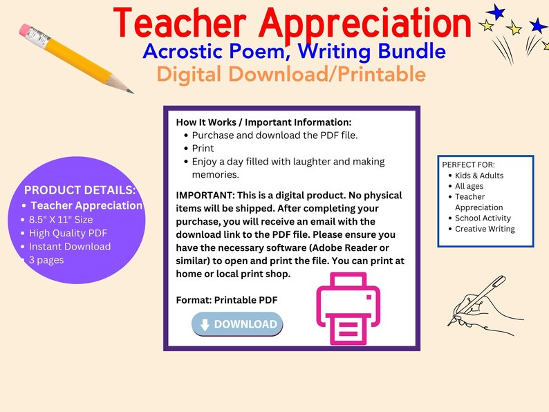 Teacher Appreciation Week, Thank You Note, End of the Year Gift ...