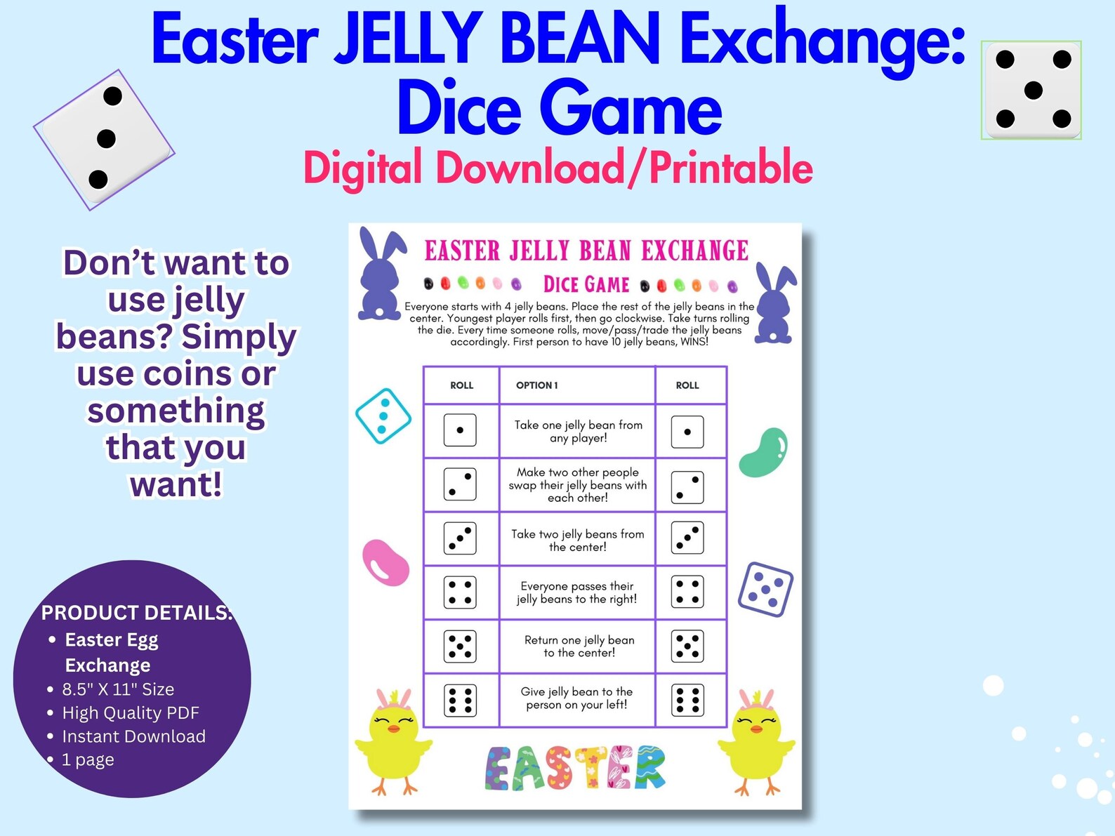 Easter Jellybean Exchange Dice Party Game, Class/family Activity, Group ...