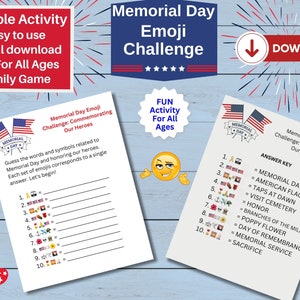 Memorial Day Emoji Challenge, Family Game, Holiday Puzzle, Kid's ...