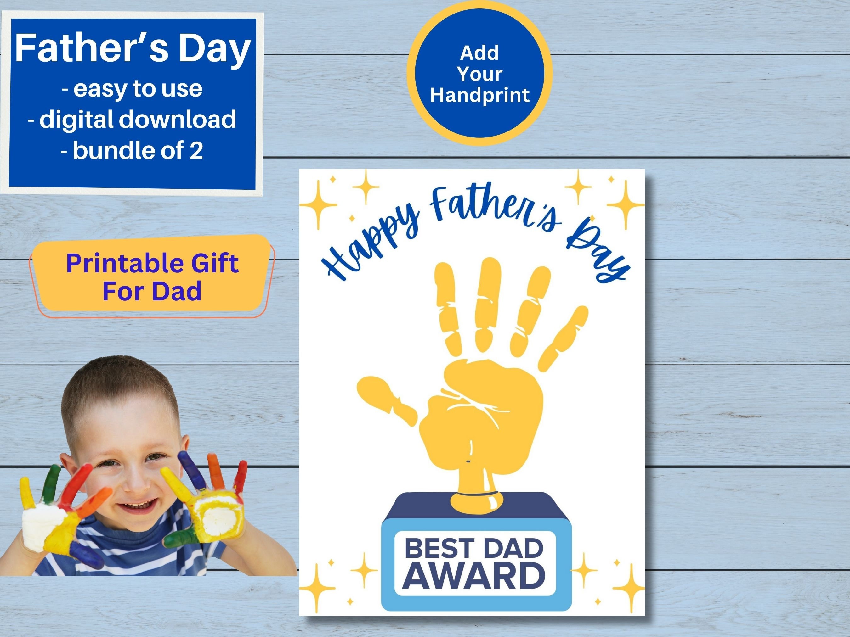 Father's Day Printable, Fathers Day Gift, Handprint Art, Best Dad Award ...