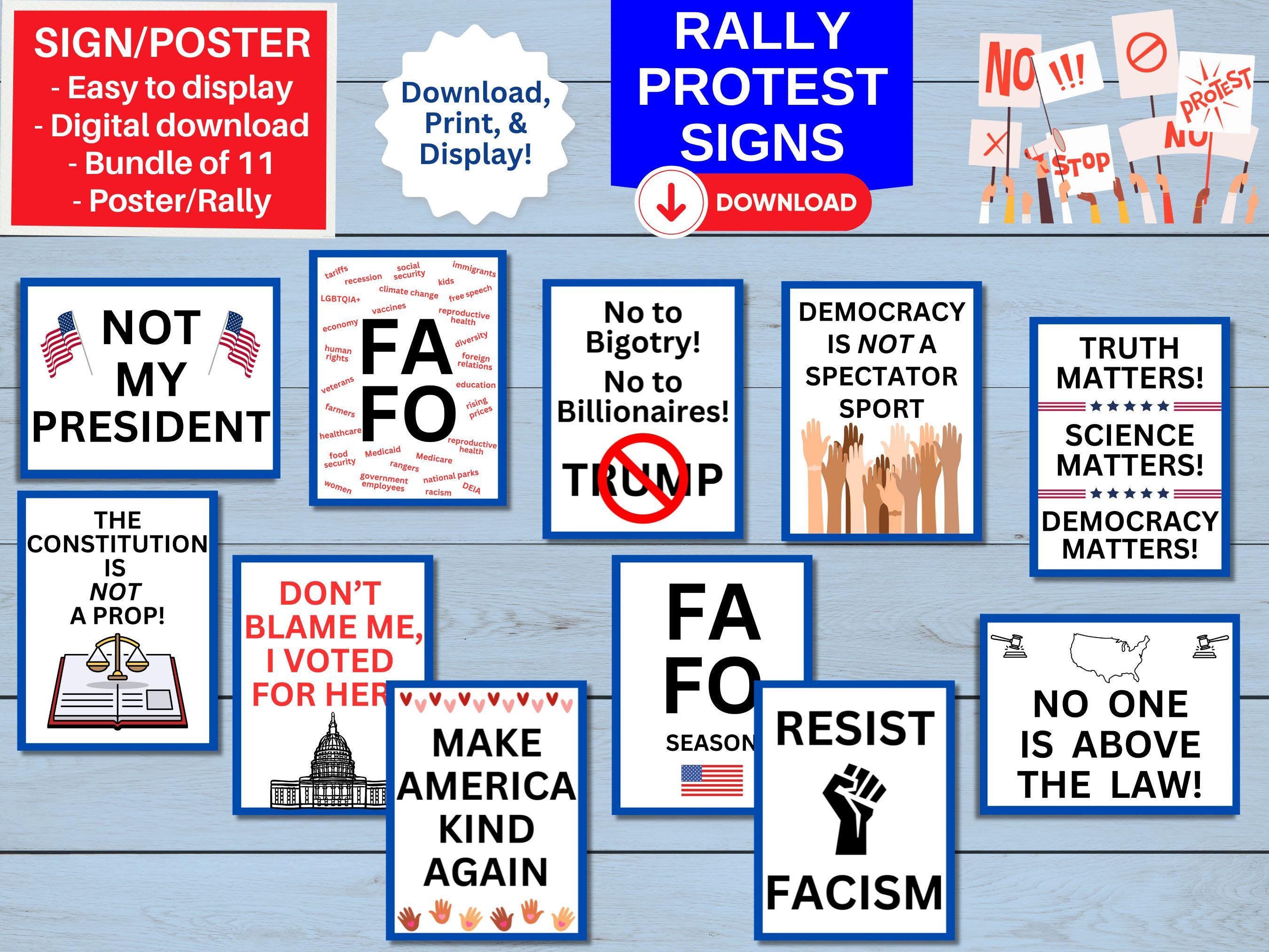 Rally Protest Signs - Digital Download, FAFO, 11 Posters for Protests ...