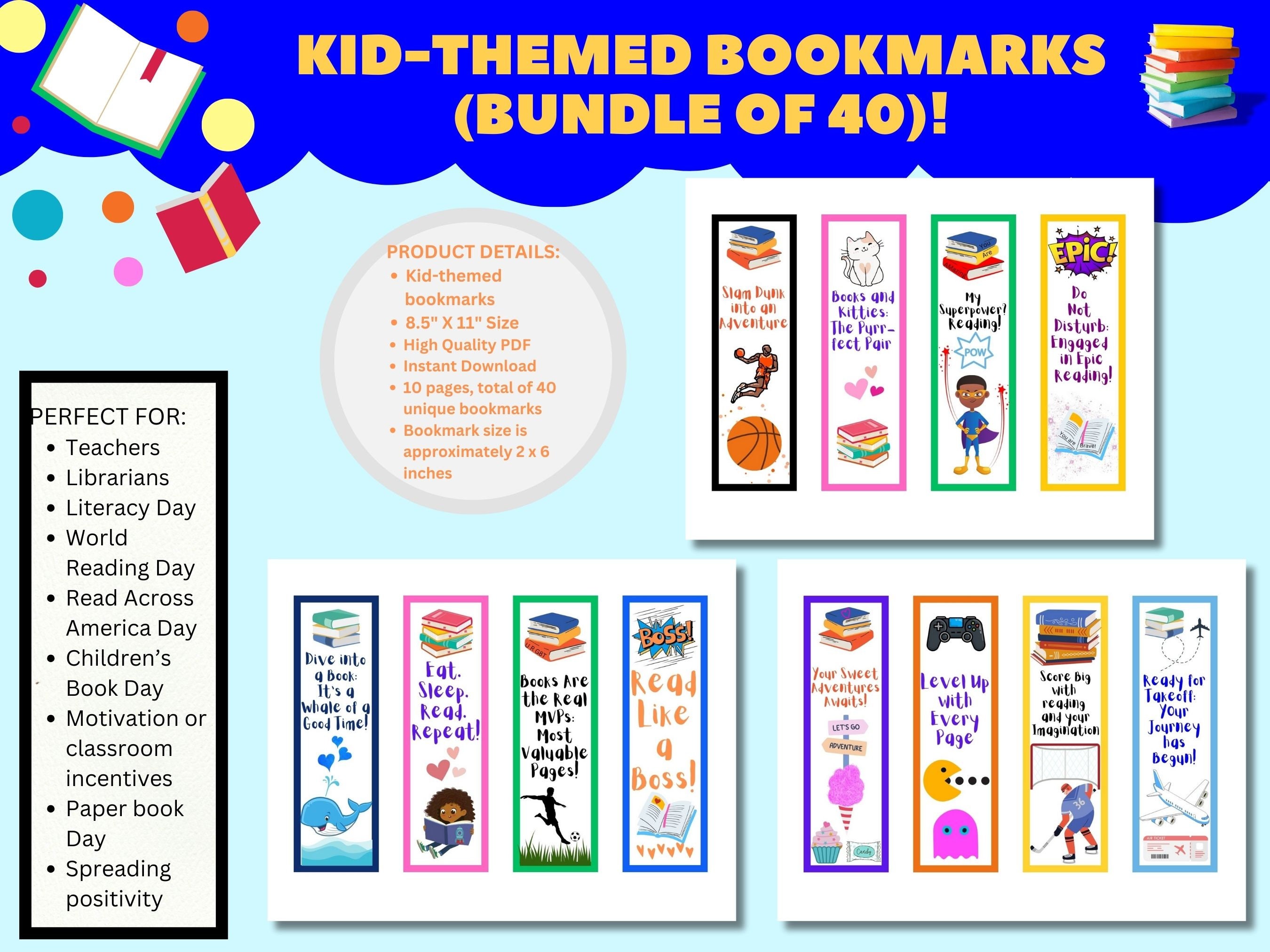 Cute Bookmarks for Kids, Perfect for Librarians & Teachers, Instant ...