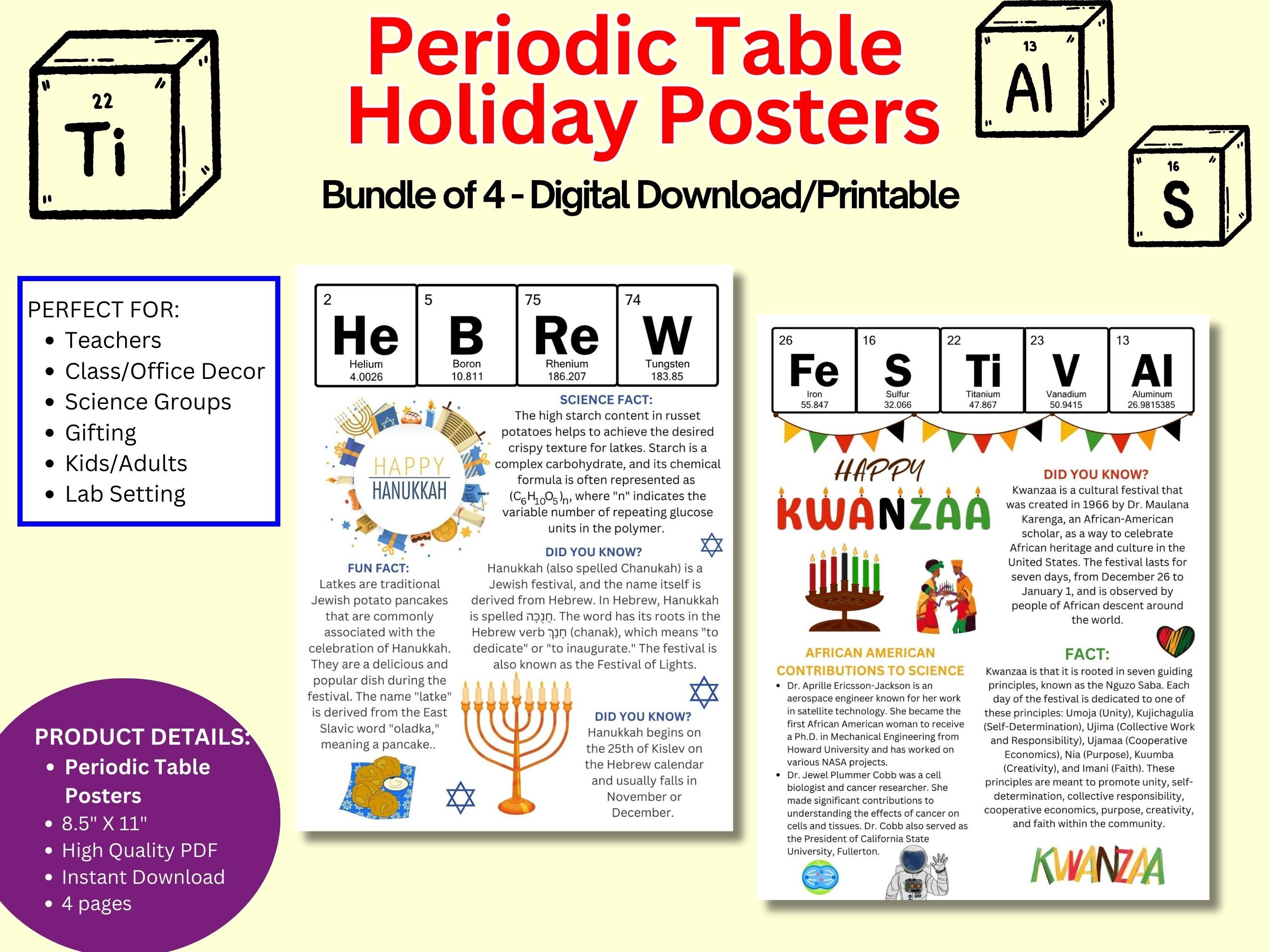 Periodic Table Multicultural Holiday Prints, Classroom Poster, Gift ...