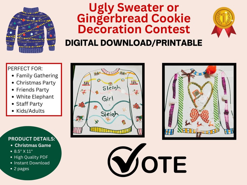 Ugly Sweater and Gingerbread Decorating Template, Digital/instant ...