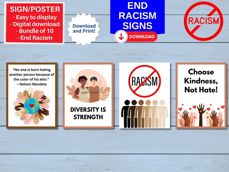 End Racism Printable Signs, Diversity & Inclusion Wall Art, Be Kind ...