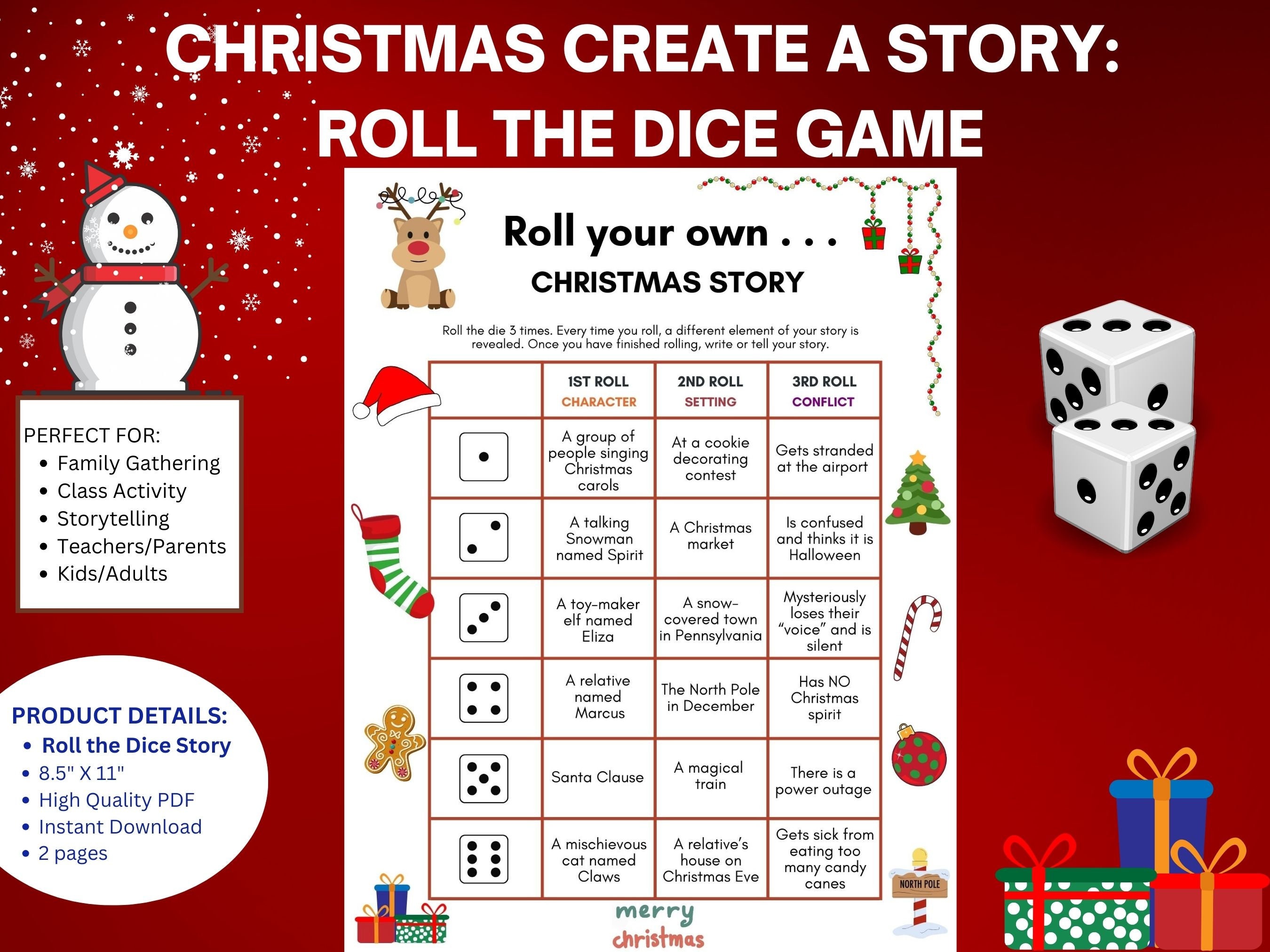 Roll A Christmas Story, Dice Game, Christmas Kids Activity, Family Game ...