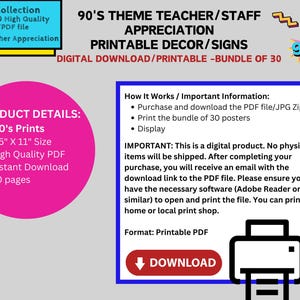 90's-themed Staff & Teacher Appreciation Week Printable Signs, Bundle ...