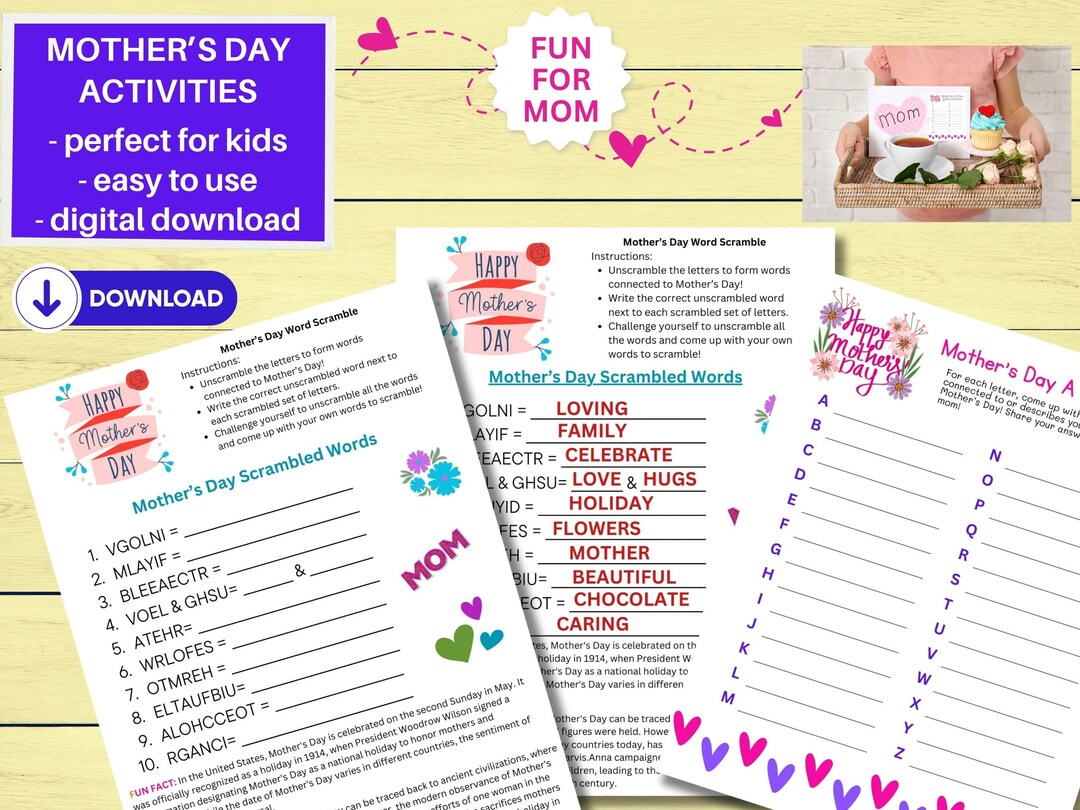 Mother's Day Activity Bundle, A to Z Game, All About Mom, Mom Word ...