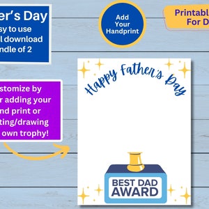 Father's Day Printable, Fathers Day Gift, Handprint Art, Best Dad Award ...