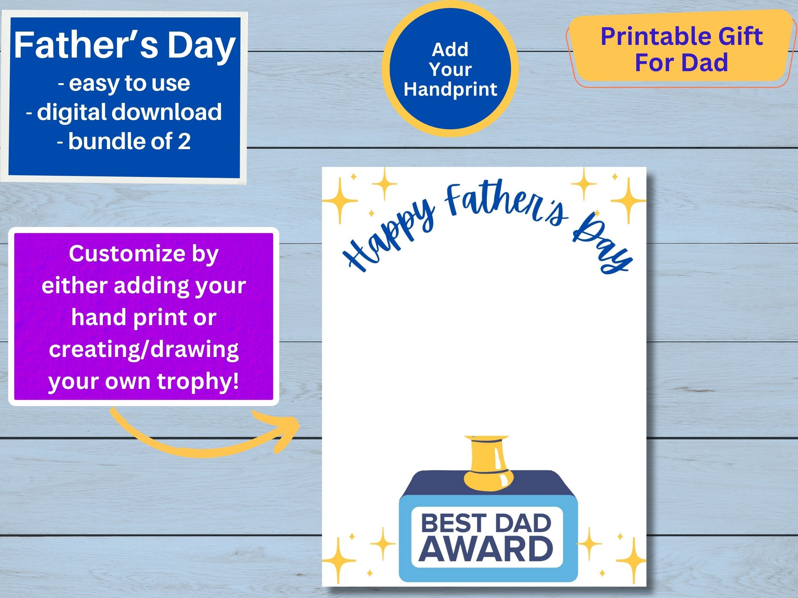 Father's Day Printable, Fathers Day Gift, Handprint Art, Best Dad Award ...