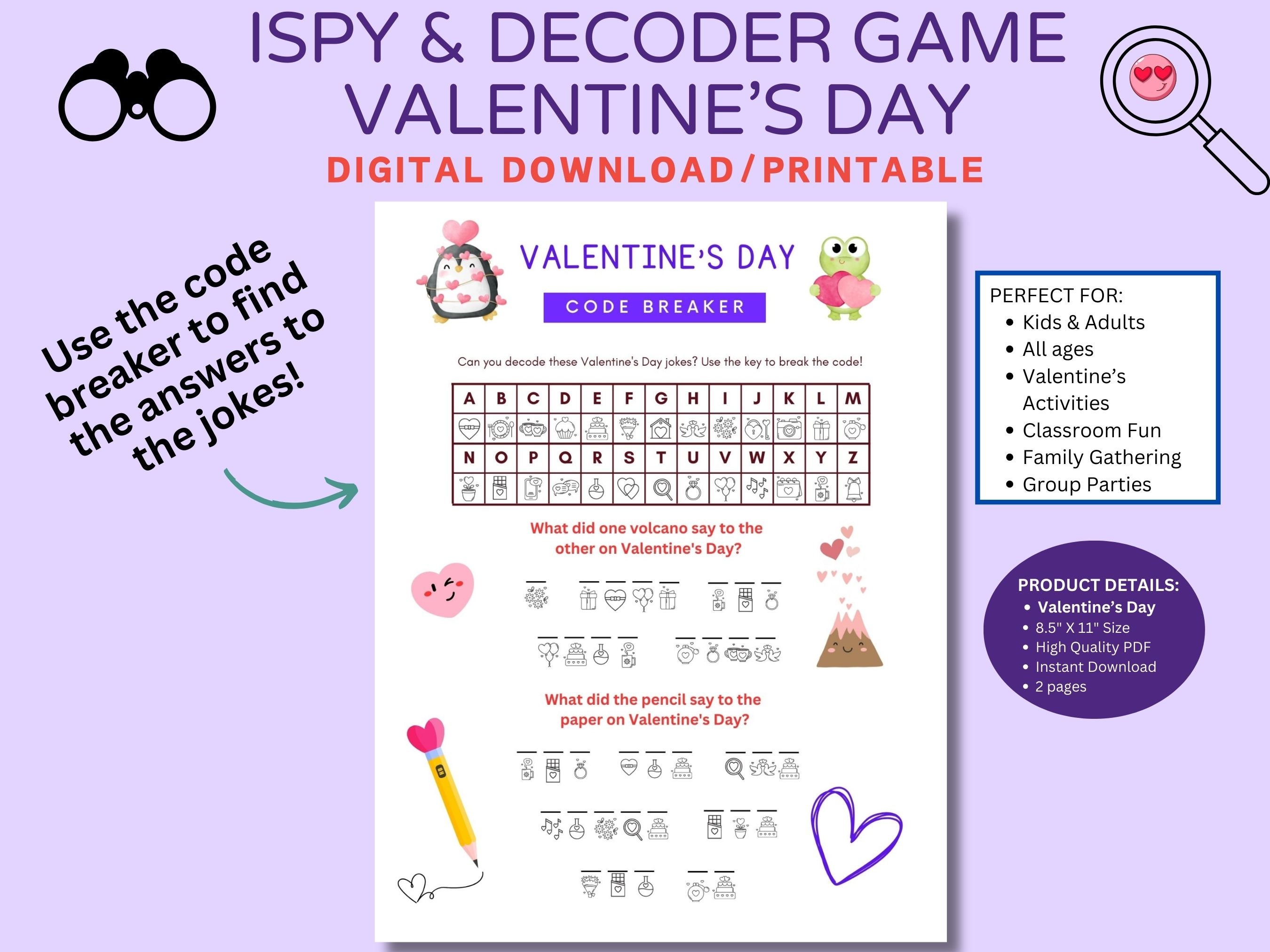 Valentine's Day Games: Interactive I Spy & Decoder Puzzle Set, Brain ...