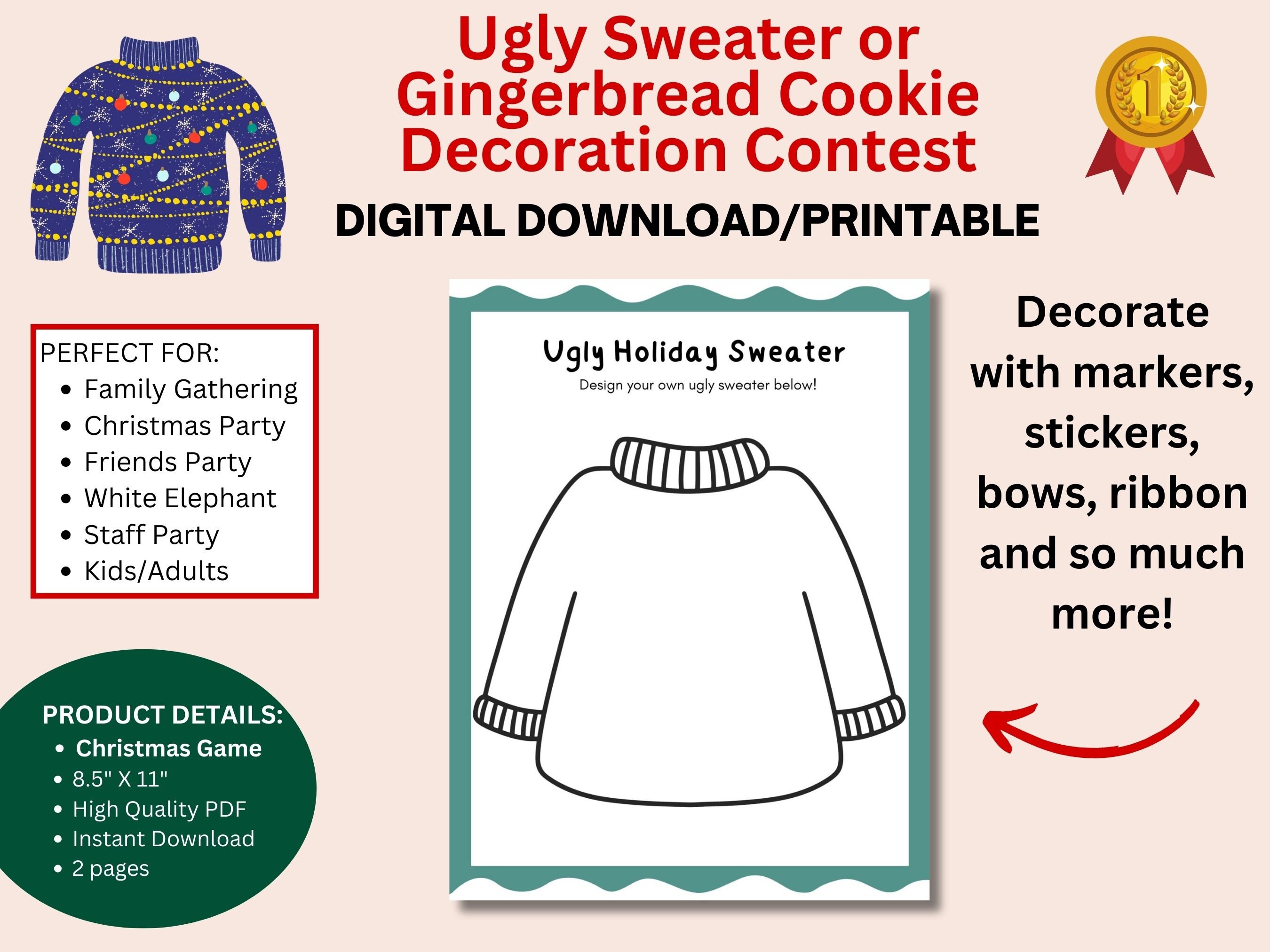 Ugly Sweater and Gingerbread Decorating Template, Digital/instant ...