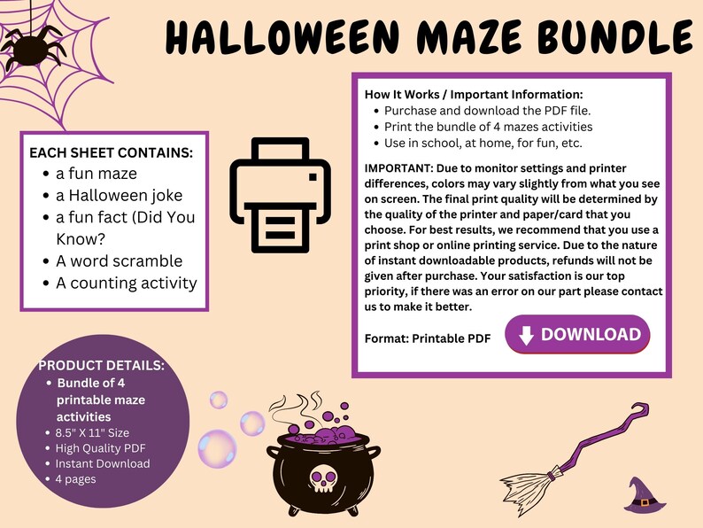 Fall Halloween Maze Activities, Perfect for School, Parties, Groups ...