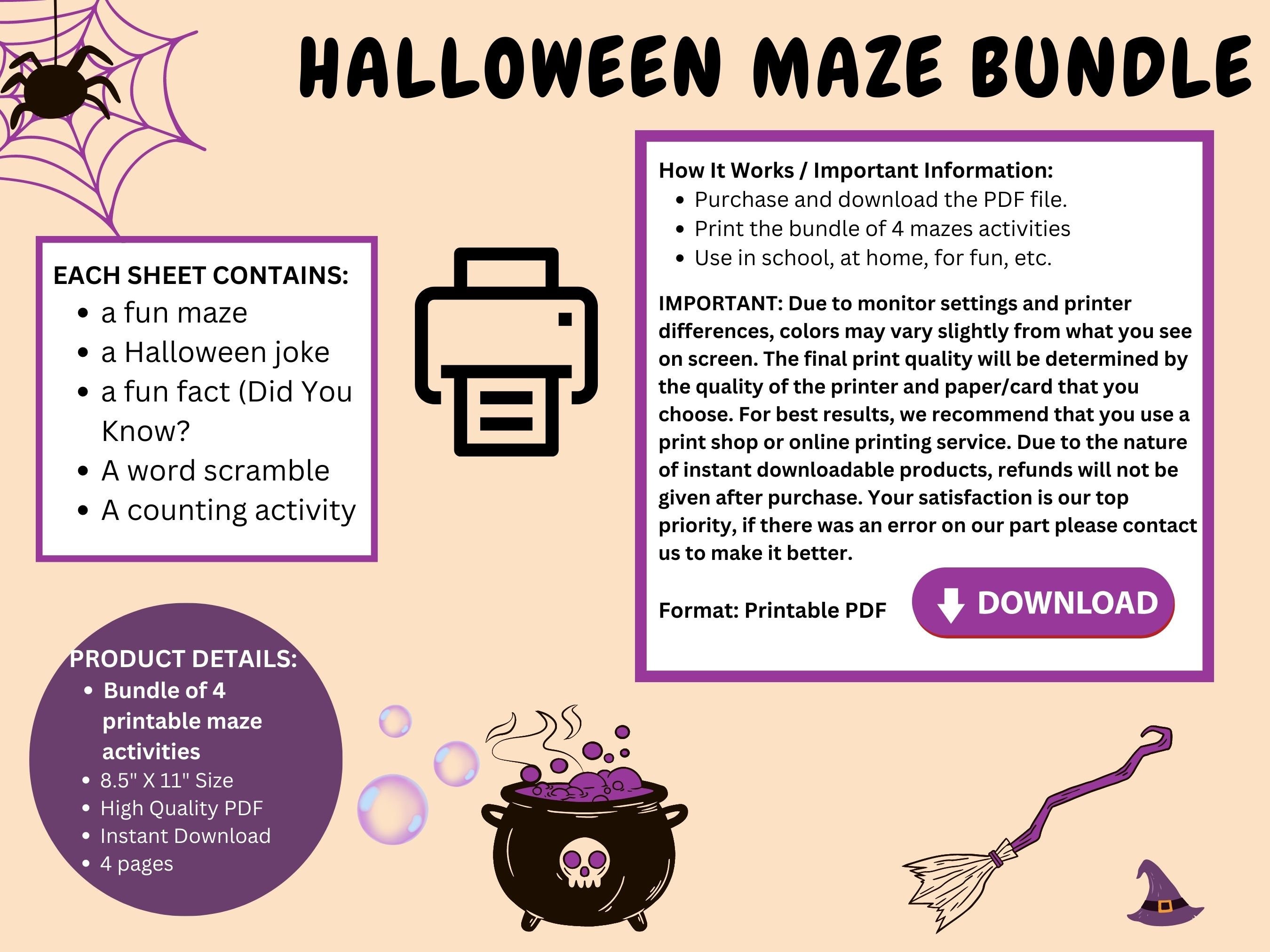 Fall Halloween Maze Activities, Perfect for School, Parties, Groups ...