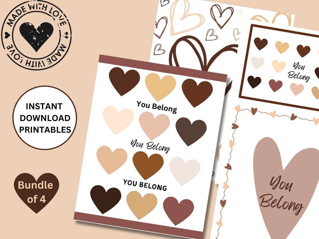 Inclusivity and Diversity Hearts You Belong Printable Set 4 Pages, Use ...