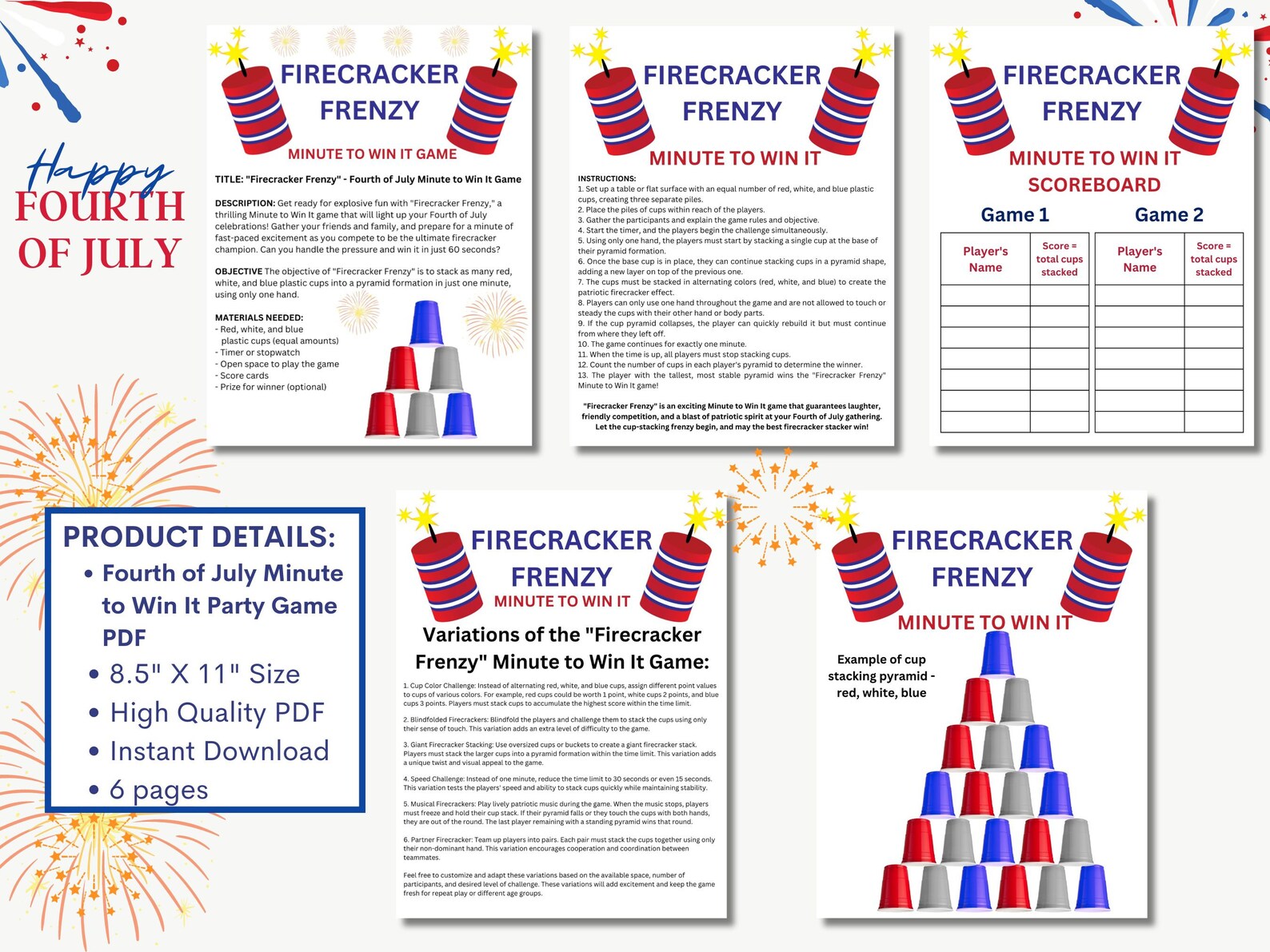 Firecracker Frenzy Fourth of July Minute to Win It Party Game ...