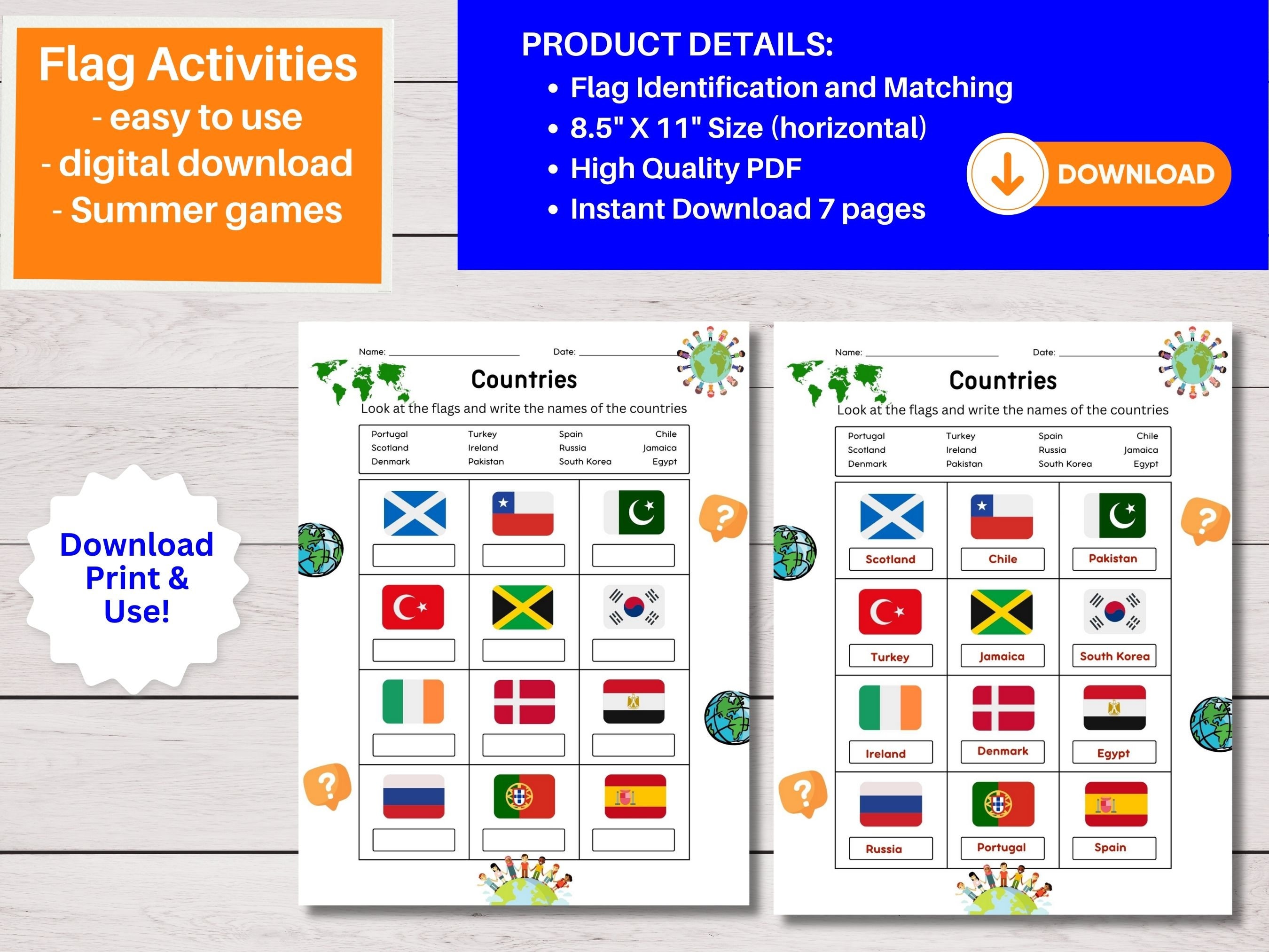 Flag Identification Activity Bundle, Summer Games 2024, Word Scramble ...