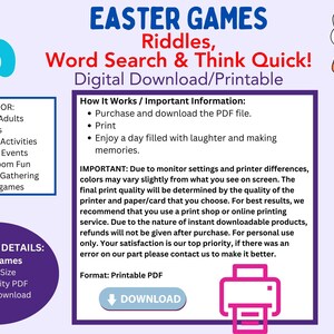 Easter Fun Pack, Family Game Bundle, Easter Word Search, Think Race ...