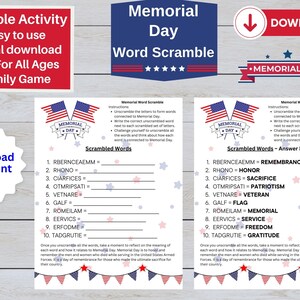 Memorial Day Word Scramble, Family Gathering Puzzle, Activity for All ...