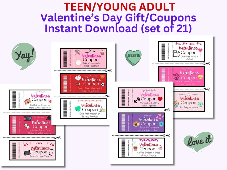 TEEN/YOUNG ADULT: Valentine's Day Coupons/gift - 21 Coupons, Vday Gift ...