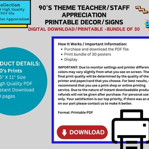 90's-themed Staff & Teacher Appreciation Week Printable Signs, Bundle ...