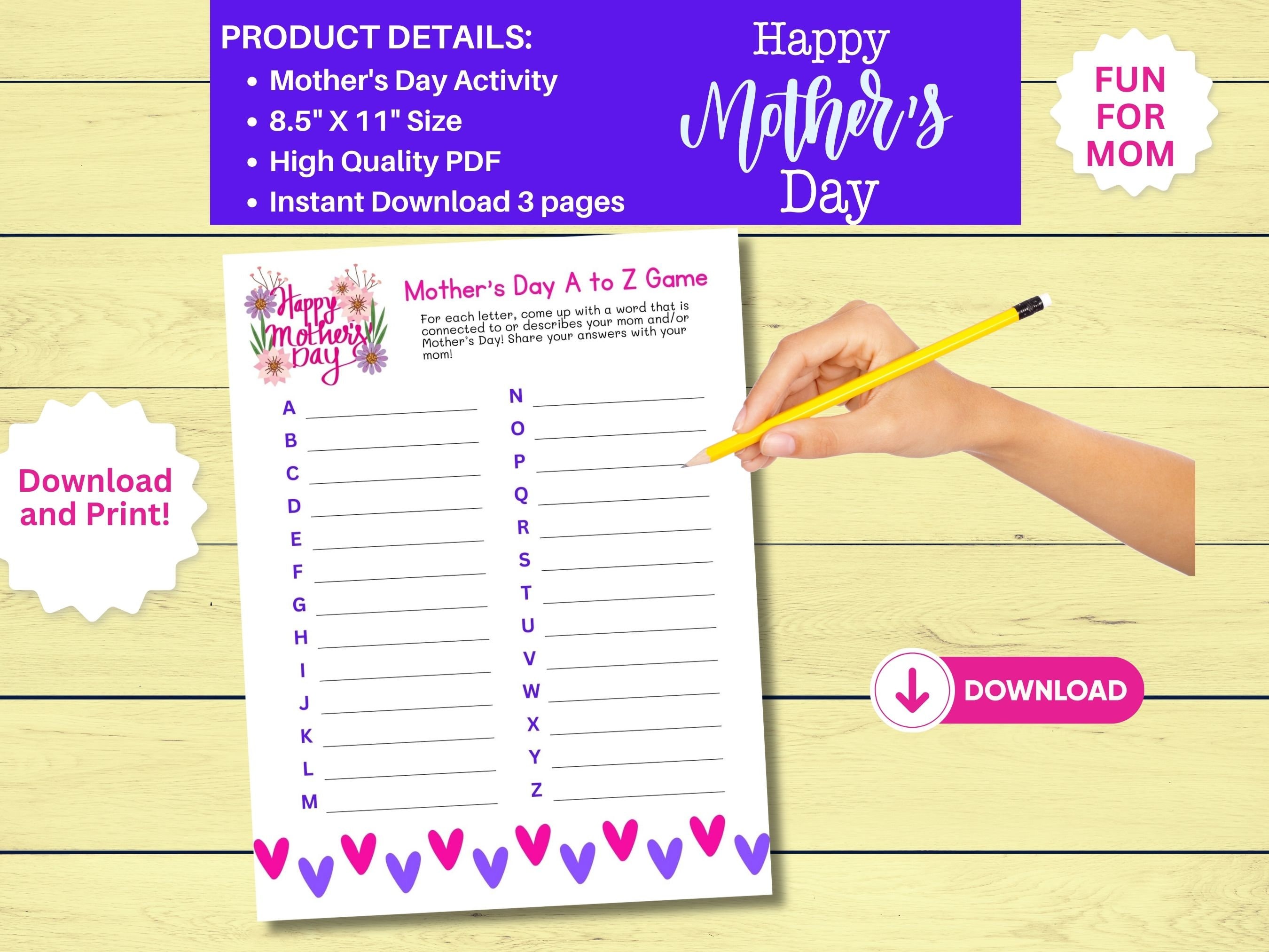 Mother's Day Activity Bundle, A to Z Game, All About Mom, Mom Word ...