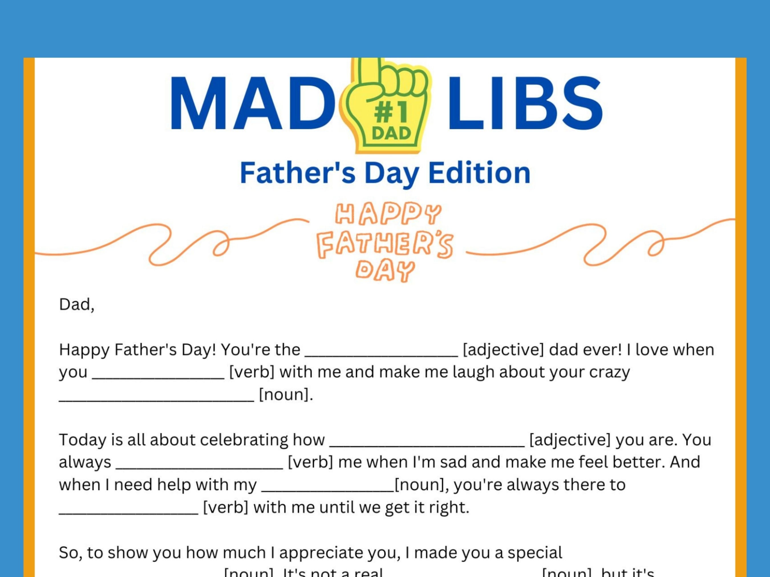 Father's Day Mad Lib-digital Download/printable, Gift for Dad ...