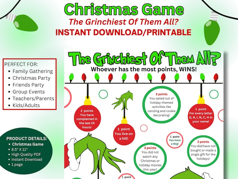 Holiday Game: the Grinchiest of Them All?, Christmas Family Game ...