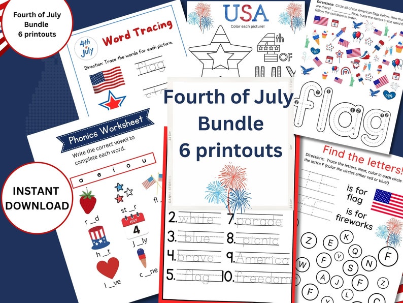 4th of July Activity Bundle for Learners - Phonics, Letter Tracing ...