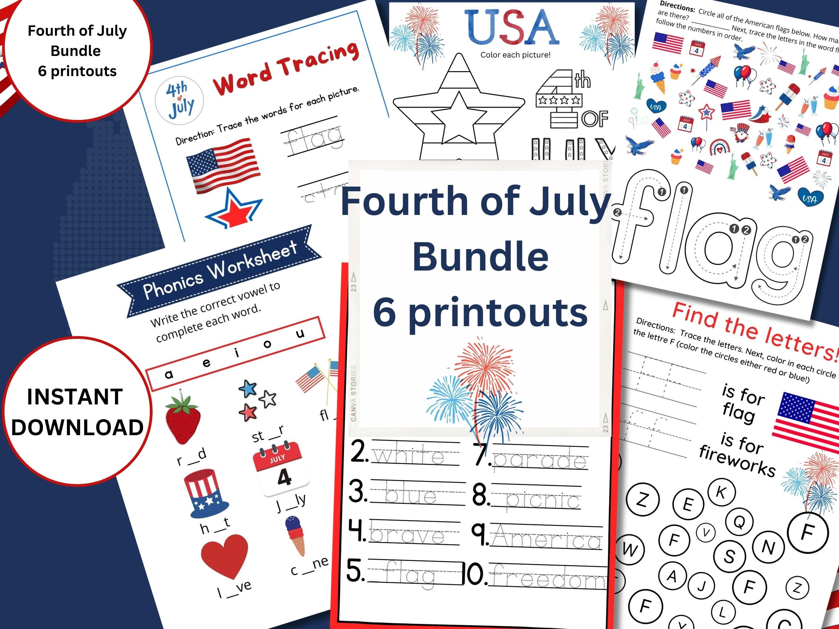 4th of July Activity Bundle for Learners Phonics, Letter Tracing ...