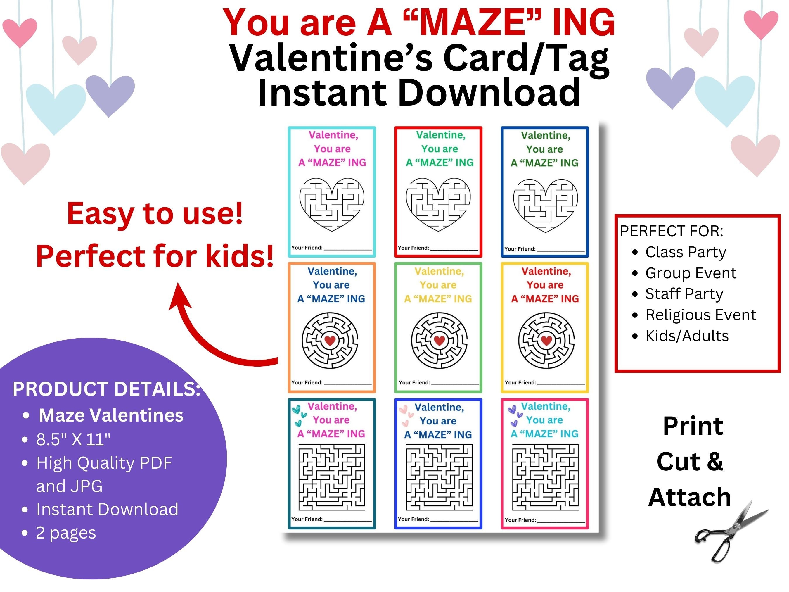 You Are A"maze"ing Printable Valentine's, Classroom Valentine's ...
