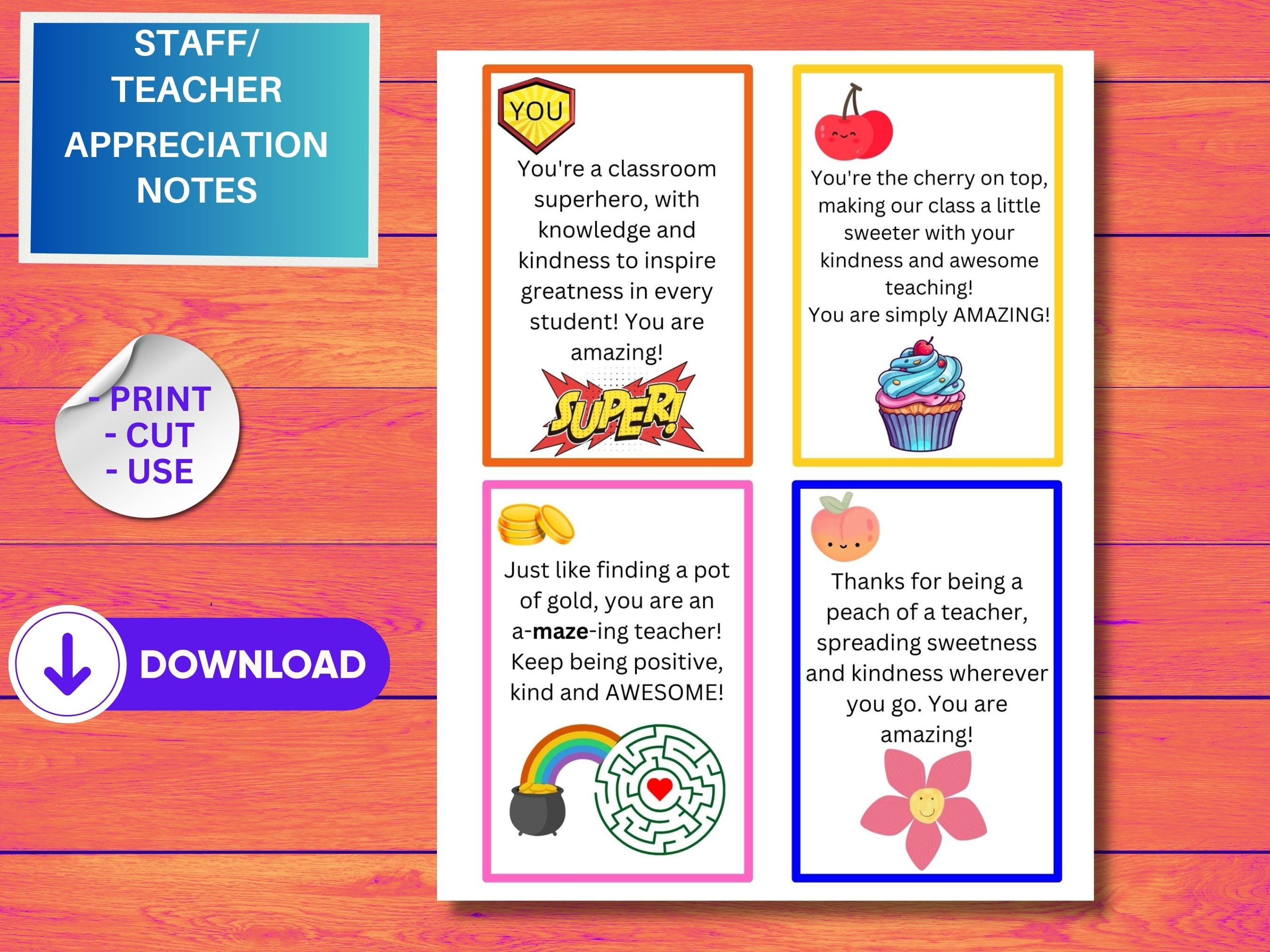 Teacher, Educator & Staff Appreciation Notes, Thank You Cards, School ...