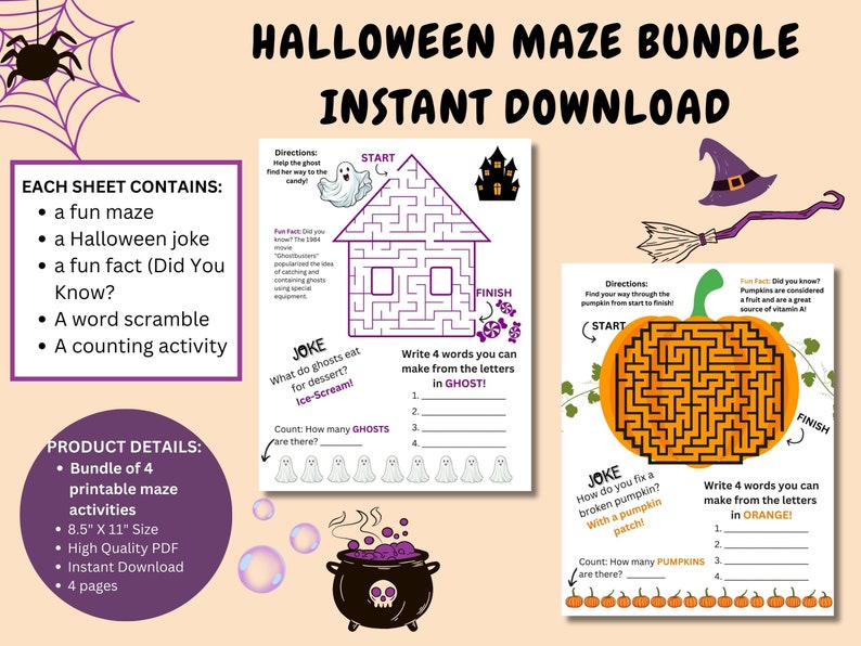 Fall Halloween Maze Activities, Perfect for School, Parties, Groups ...