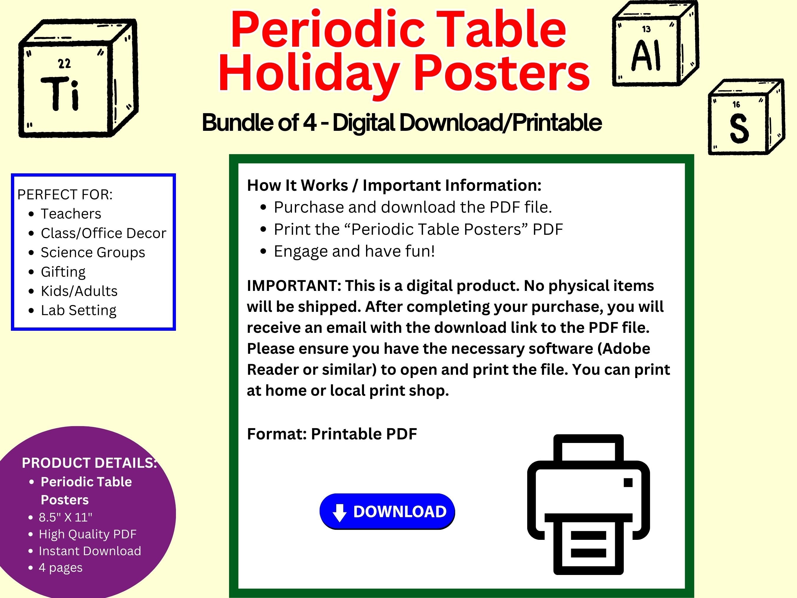 Periodic Table Multicultural Holiday Prints, Classroom Poster, Gift ...