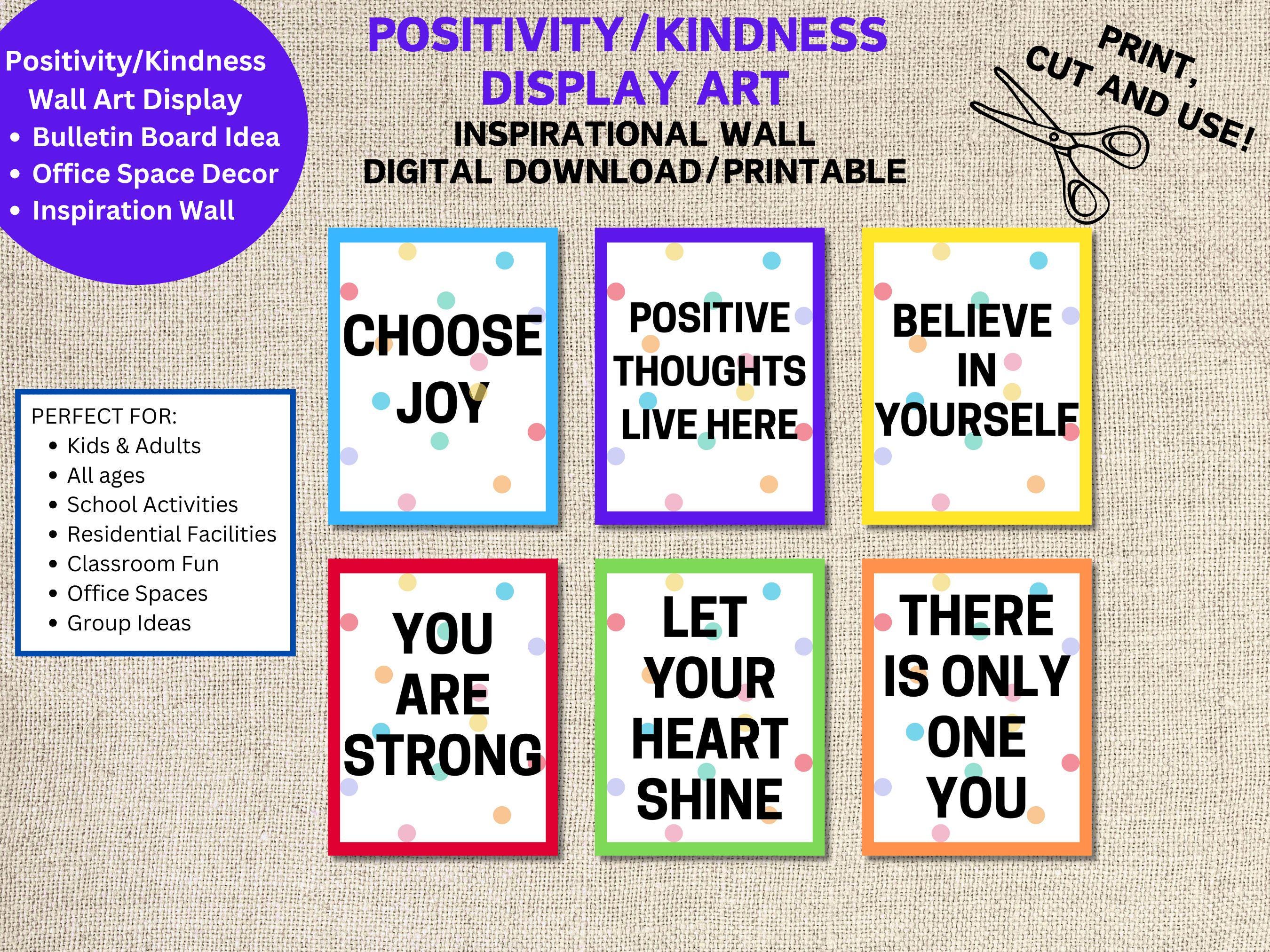 Kindness & Positivity Wall Art Printable, Heart Display, Bulletin Board ...