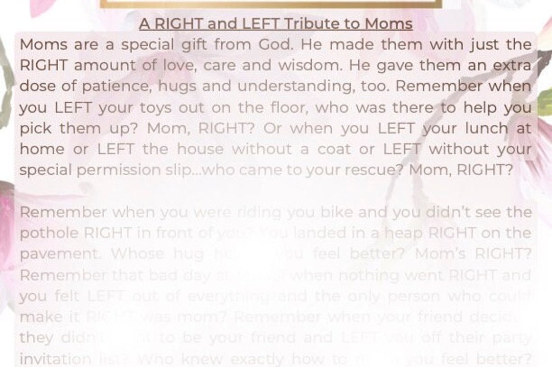 PRINTABLE Mother's Day Left Right Story Party Game INSTANT - Etsy