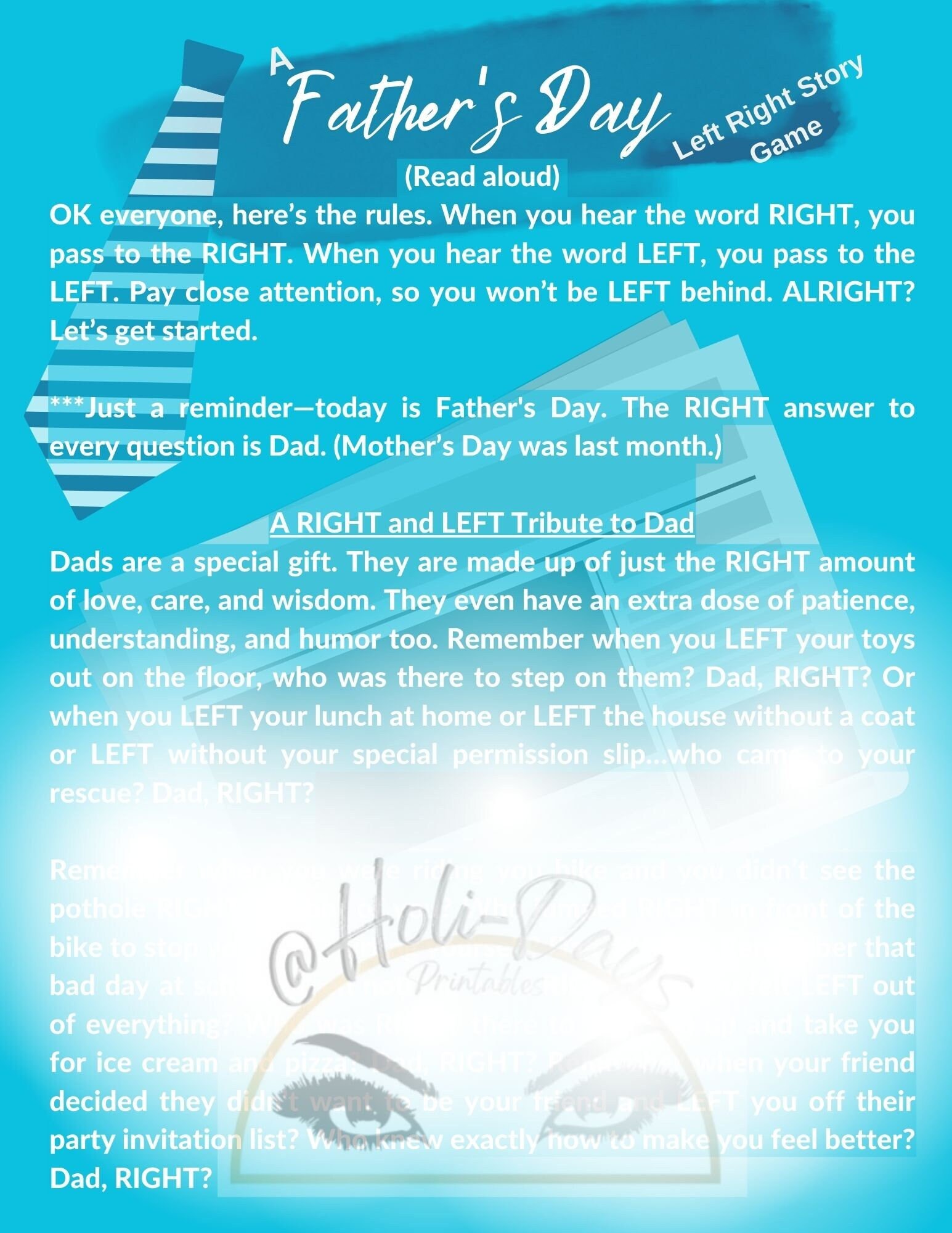 PRINTABLE Father's Day Left Right Story Game INSTANT - Etsy
