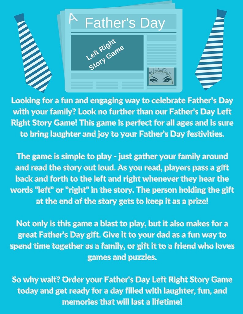 PRINTABLE Father's Day Left Right Story Game INSTANT - Etsy
