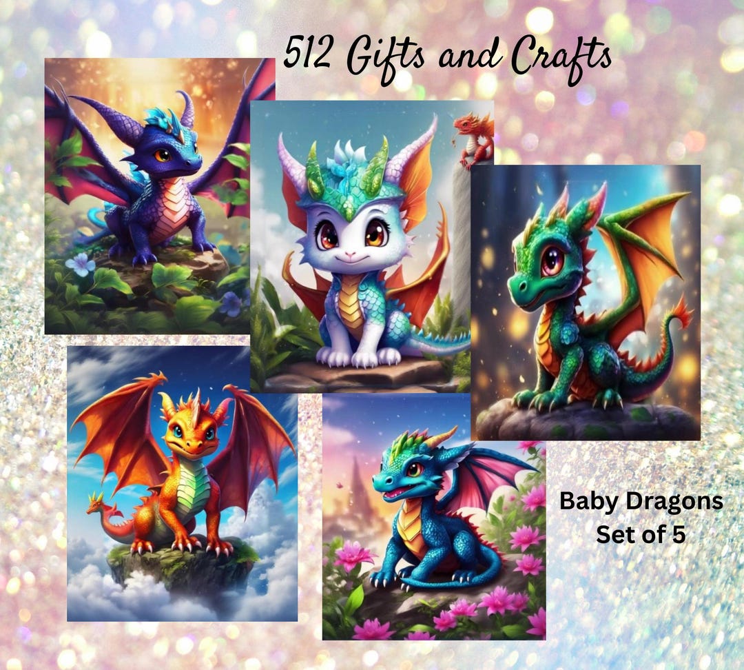 Baby Dragon Digital Art Bundle – Set of 5 Pngs, Svgs , Cute Fantasy ...