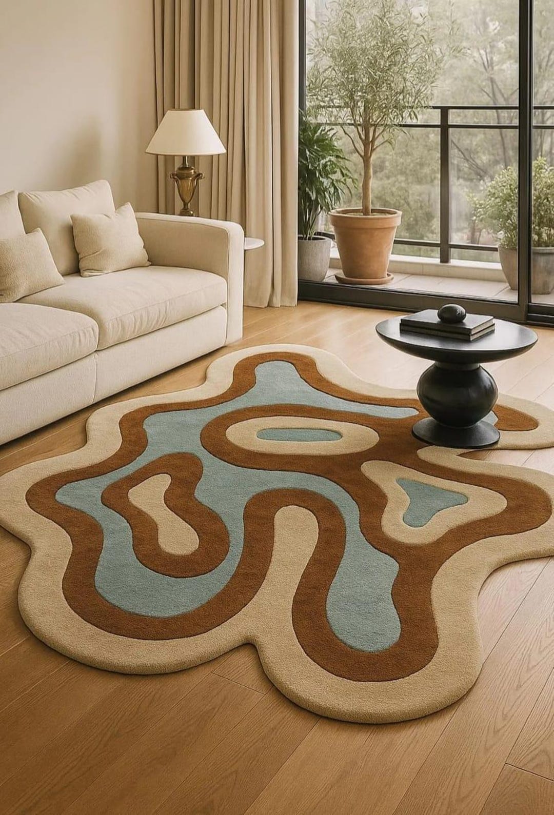 Amoeba Shape Colourful Hand Tufted Wool Rugs for Living Room, Bedroom ...