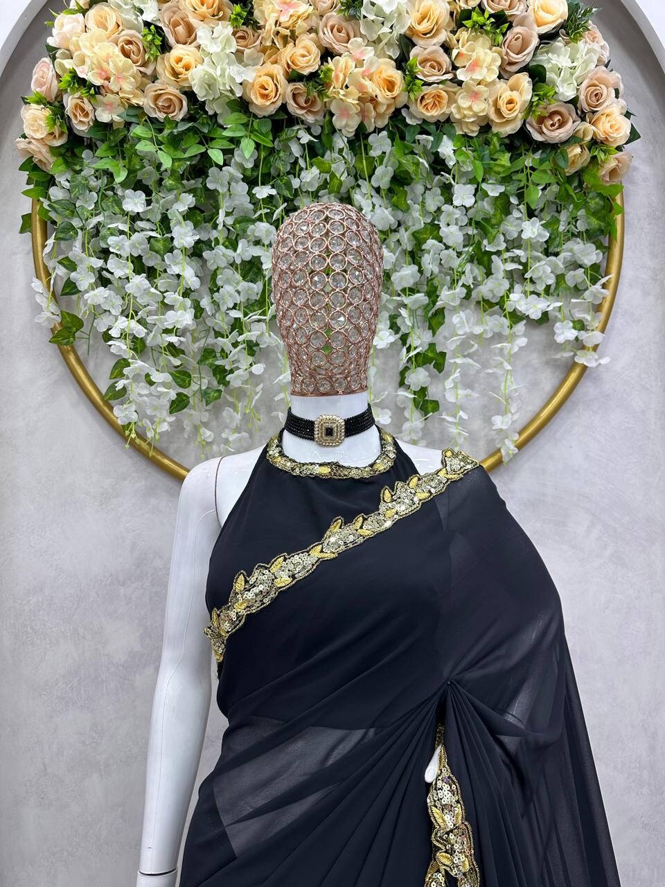 Black Indian Wedding Saree for Women, Saree With Stitched Blouse, Reception Cocktail Party Wear ...