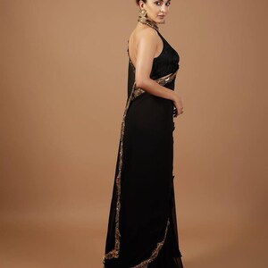 Black Indian Wedding Saree for Women, Saree With Stitched Blouse, Reception Cocktail Party Wear ...