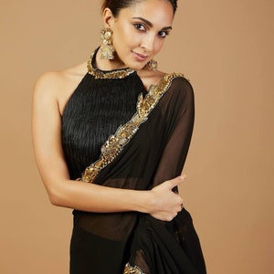 Black Indian Wedding Saree for Women, Saree With Stitched Blouse, Reception Cocktail Party Wear ...