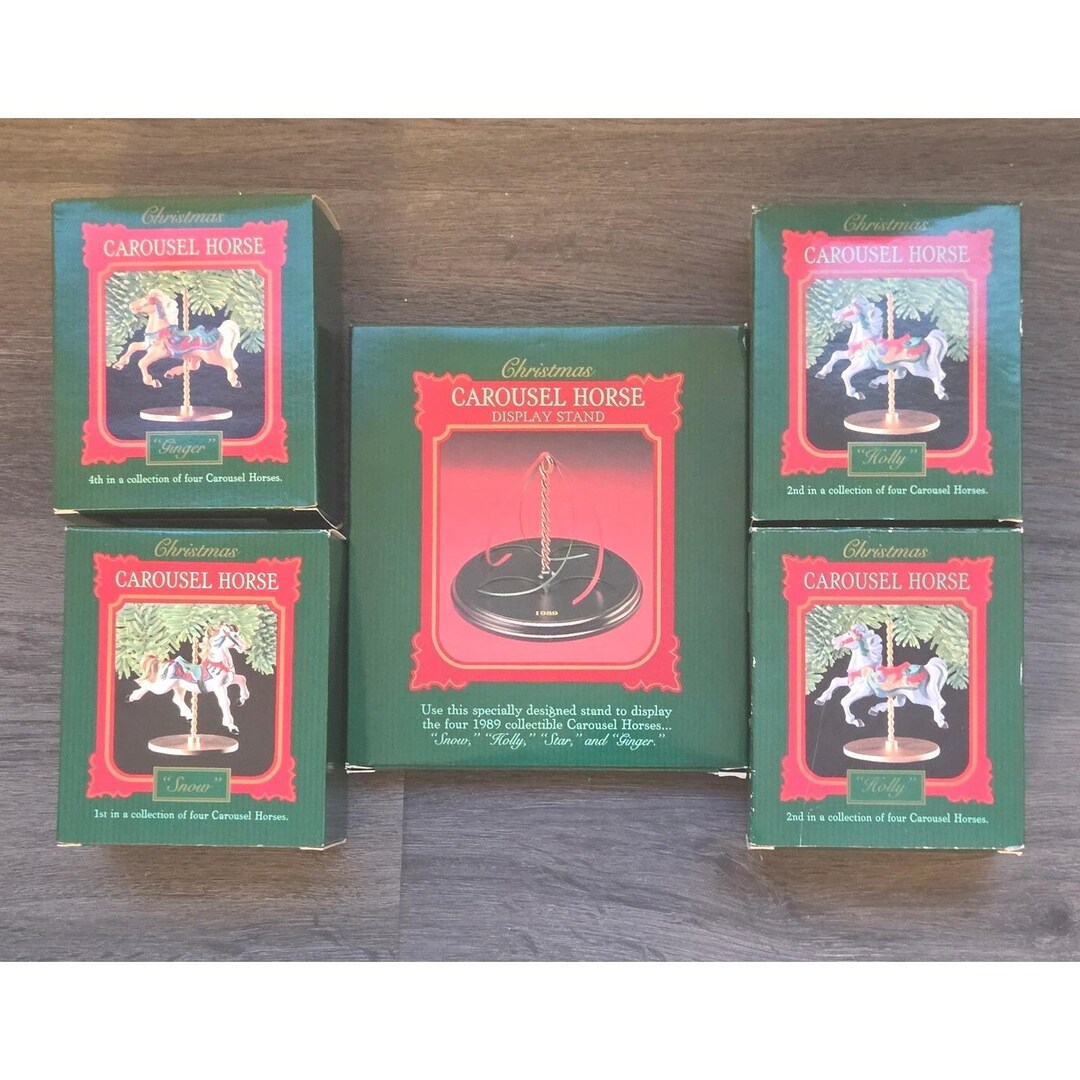 Vintage 1989 Hallmark Christmas Carousel Horses Complete Set of 4 With ...