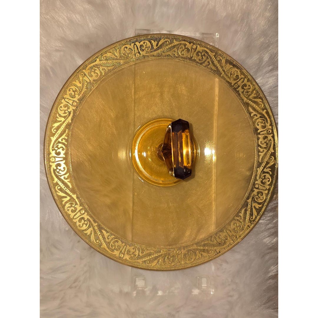 Vintage Amber Depression Glass Tidbit Tray With Gold Encrusted Rim - Etsy